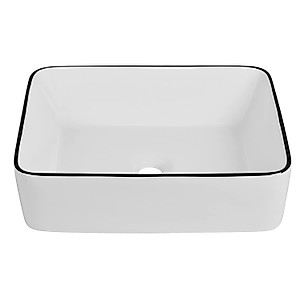 DeerValley DV-1V0002 Bathroom Sink 19" x 15" Bathroom Vessel Sink Rectangular Above Counter Vessel Sink, White Body Black Trim