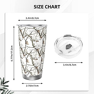 Evealyn White Tree Camo Printed 20 Oz Tumbler Insulated Tumbler Travel Mug Stainless Steel Cup Coffee Mug With Lids For Home Outdoor Office