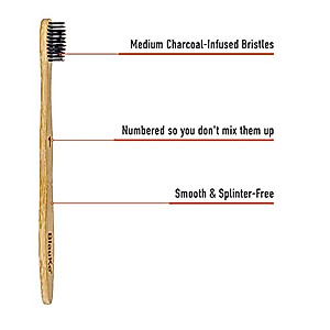 BlauKe Bamboo Toothbrushes Medium Bristles 5-Pack – Biodegradable, Sustainable, Natural, Eco Friendly – Black Charcoal Wooden Toothbrush Set