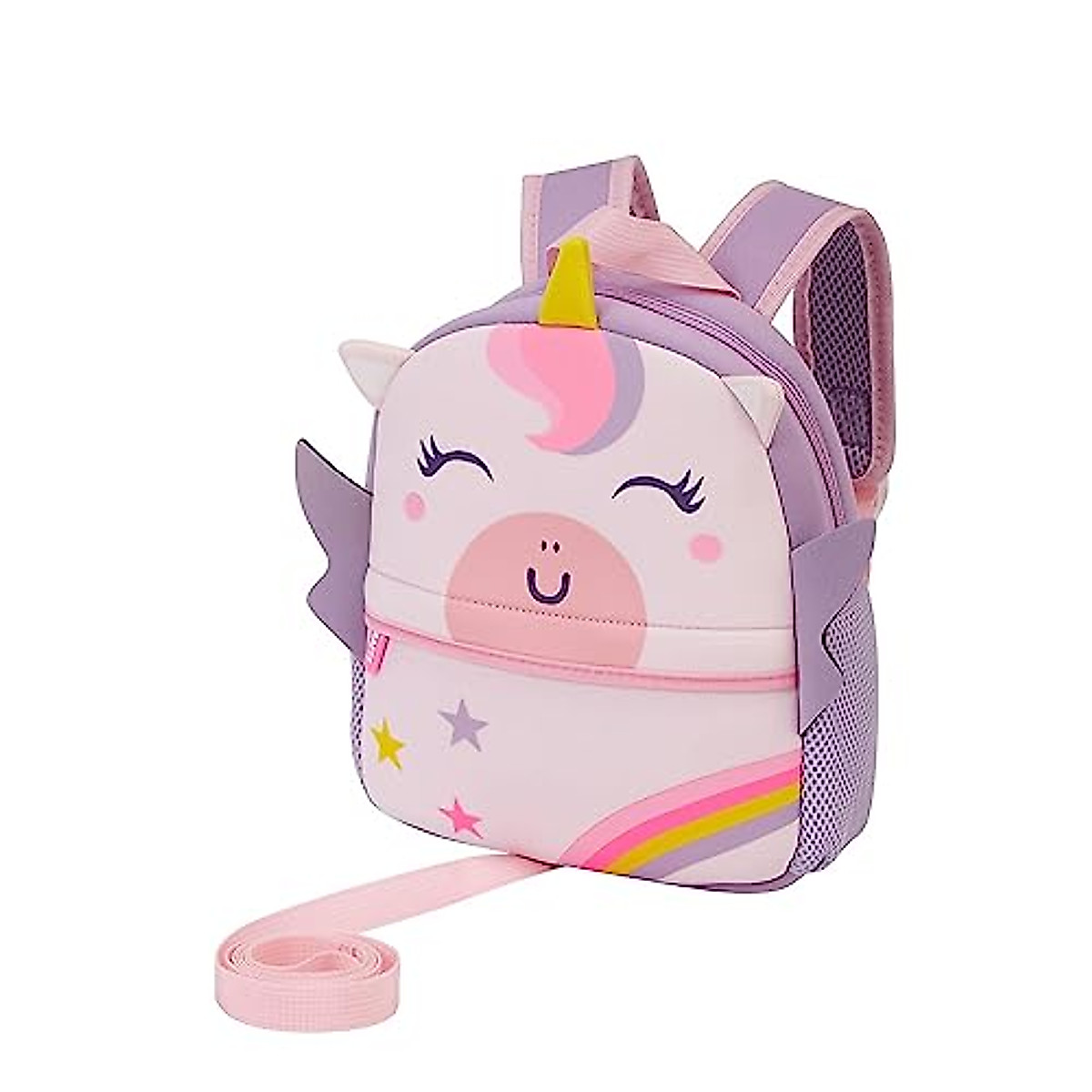 KK CRAFTS Preschool Toddler Backpack with Leash, 3D Cute Cartoon Neoprene Animal Schoolbag for Kids Boys Girls（Baby Unicorn）