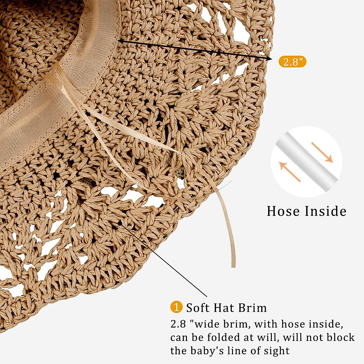 Baby Girl Straw Hat 3-6 Years Girls Summer Beach Hats with Bowknot Sun Protection Hats for Kids (Khaki)