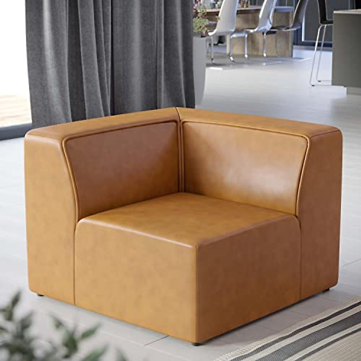 Modway Mingle Vegan Leather Sectional Sofa Corner Chair, Tan