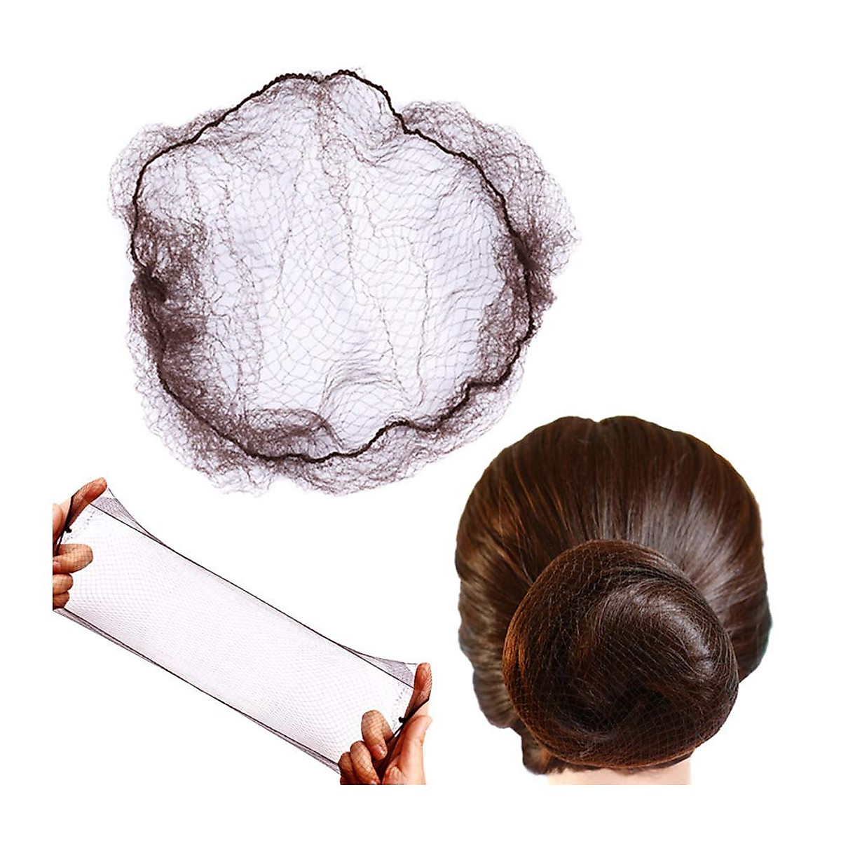 50 Pcs Hair Net 20 Inch Invisible Elastic Mesh Wig Hairnet for Bun Hair Making Food Service Workes (Bulk Packing,Dark Brown)