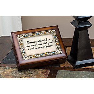 Cottage Garden Our Thoughts Forever in Hearts Jeweled Woodgrain Keepsake Music Box Plays Wind Beneath My Wings