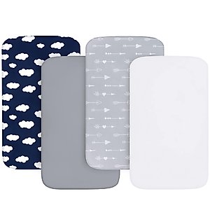 Bassinet Sheets for Boys and Girls (33" x 20"), 4 Pack, Compatible with Mika Micky, Baby Delight, Dream On Me, AMKE and Other Rectangle Bassinet Mattress, Ultra Soft & Skin Friendly, Washer & Dryer