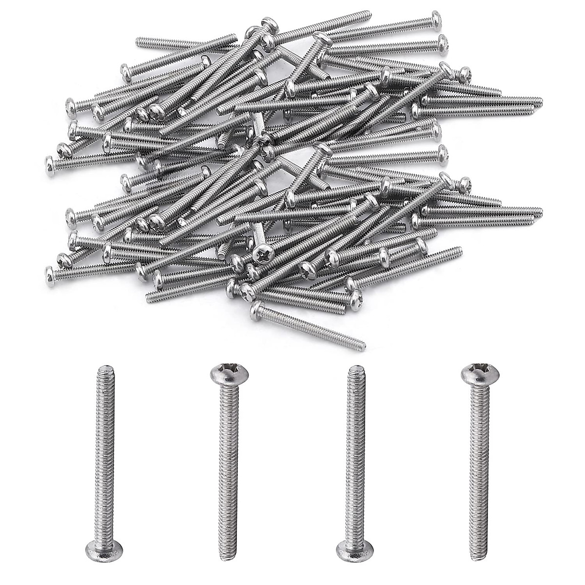MroMax 100Pcs M2 x 20mm Pan Head Phillips Machine Screws, 304 Stainless Steel 18-8, Fully Thread, Metric Silver Gray Cross Head Screws Bolts for Computers, Camera and Other Small Electronic Devices