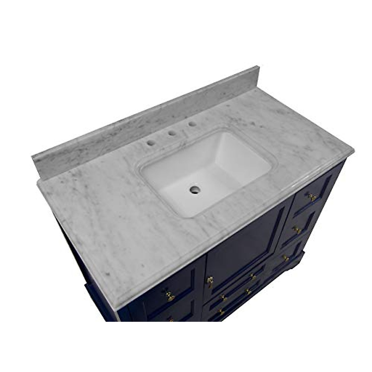 Madison 42-inch Bathroom Vanity (Carrara/Royal Blue): Includes Royal Blue Cabinet with Authentic Italian Carrara Marble Countertop and White Ceramic Sink