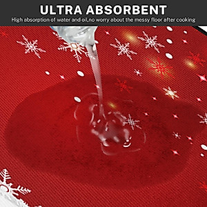 Tayney Christmas Kitchen Rugs and Mats Non Skid Washable Set of 2, Snowflake Red Snow Floor Mats, Xmas Runner Rug, Winter Kitchen Decor