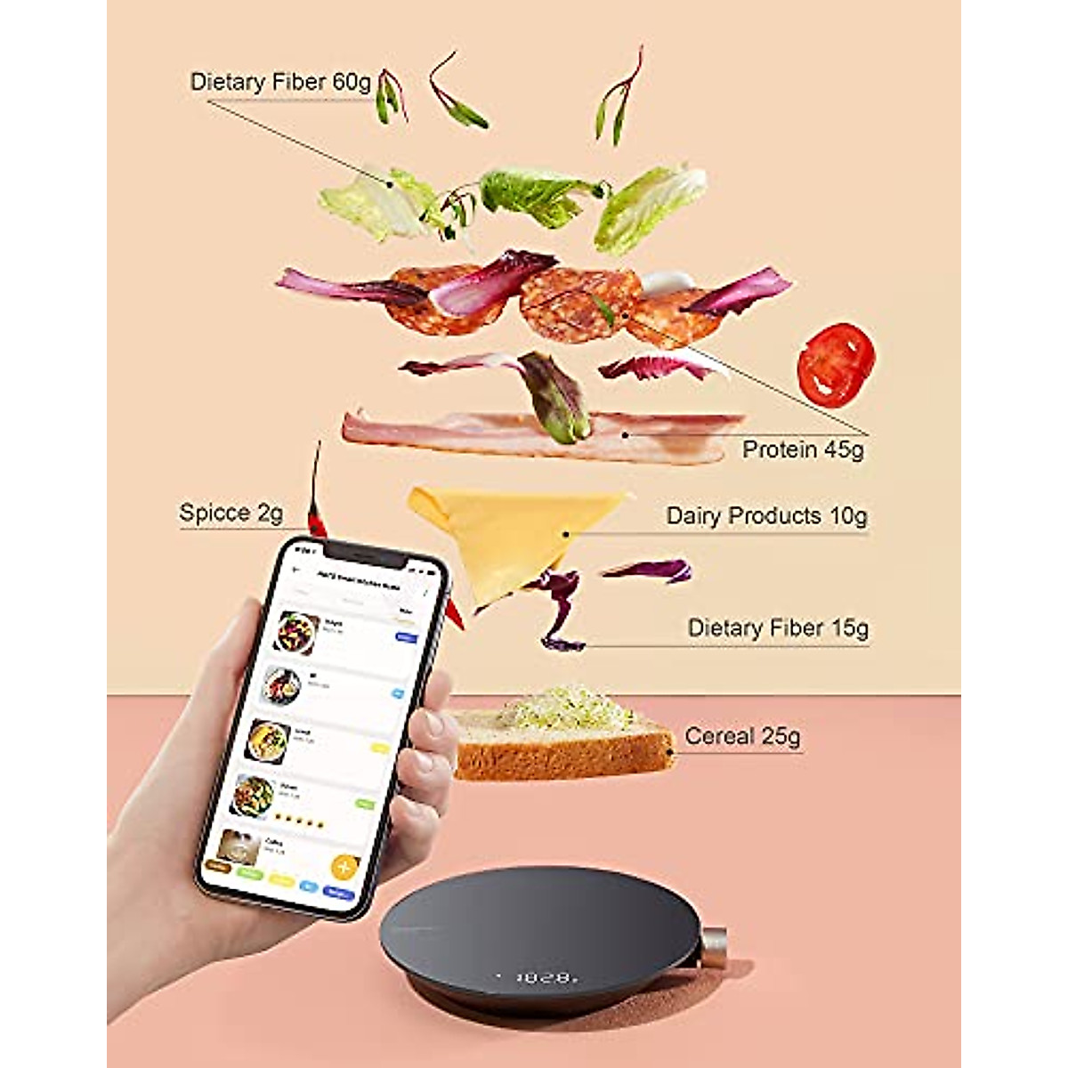 HOTO Smart Food Scale, Kitchen Scale, Food Scales Digital Weight Grams and Oz, Coffee Scale, Kitchen Scale with 0.1g High Precise Sensor, Measures in 4 Units (g/ml/oz/lb: oz)