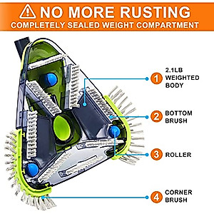 Pool Vacuum Head with Side Brush & Universal Rotatable Hose Adapter,Weighted Triangular Shape(Safe for Vinyl Liner Pool)