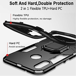 DuoLide for Huawei P Smart Z / Y9 Prime 2019 Case, 2 in 1 Hybrid Heavy Duty Armor Shockproof Defender Kickstand Dual Layer Bumper Hard Back Case Cover Tempered Glass Screen Protector，Black
