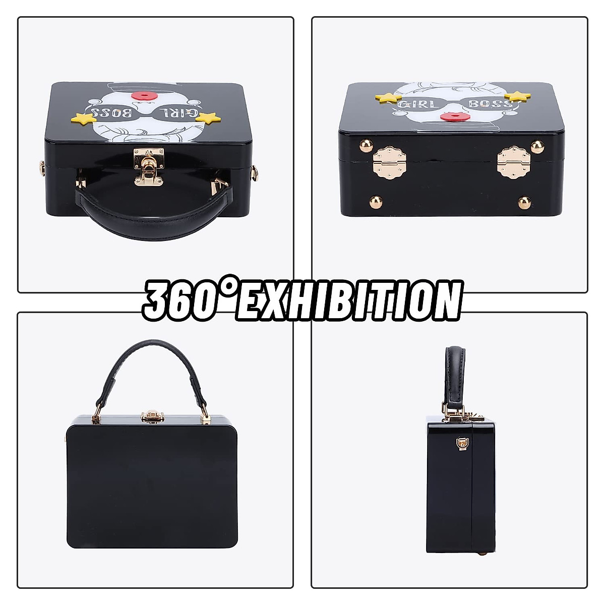 KUANG! Women Novelty Lady Face Shoulder Bags Funky Acrylic PU Leather Top Handle Satchel Handbags Box Clutch Purse for Women