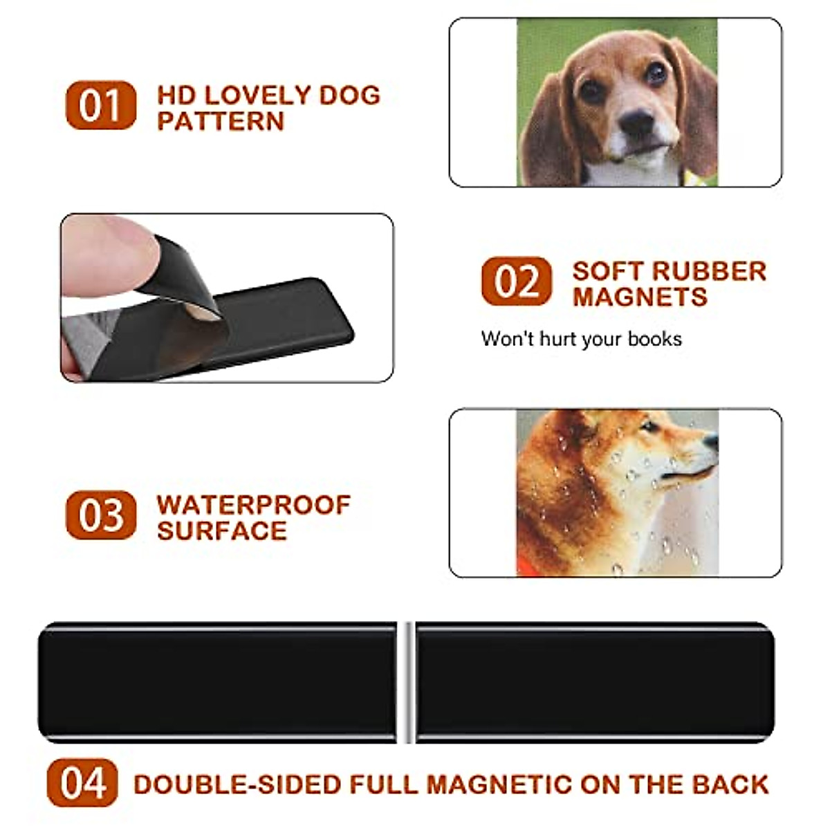 MWOOT 30Pcs Magnetic Bookmarks, Cute Dogs Magnet Book Marks Set, Double-Sided Lovely Puppy Magnetic Page Clips Bookmark in Bulk for Kids Students School Office Home Reading Supplies(30 Styles,6x2CM)