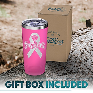 shop4ever I'm a Survivor Breast Cancer Awareness Insulated Tumblers 20 oz. with Lid, Stainless Steel Cups Travel Coffee Mug (Pink)