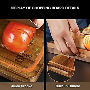 Acacia Wood Cutting Boards Large Set of 7, Charcuterie Chopping Board for Kitchen with Holder, Plastic Serving Board Mats, Juice Groove, Reversible Butcher Block for Meat Cheese Bread