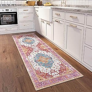 Poeti Washable Runner Rug 2x12, Non Slip Runners for Hallways, Ultra-Soft Carpet Runner Kitchen Runner Rug with Rubber Backing, Laundry Room Rug (Pink)