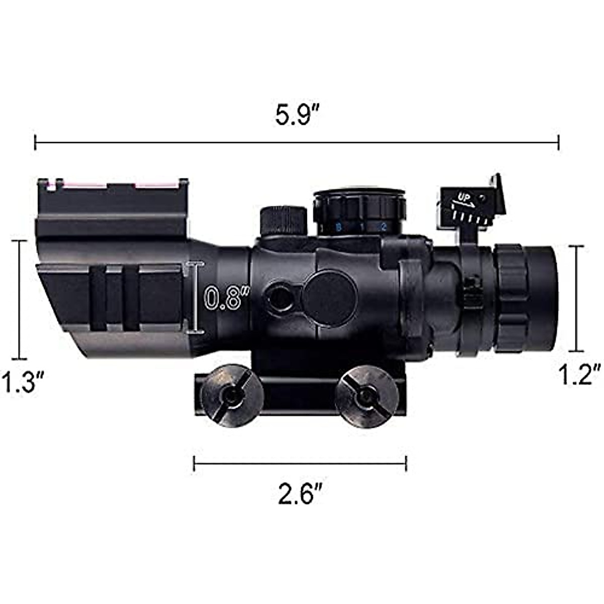 DB TAC INC 4x32 Red/Green/Blue Triple Illuminated Mil-Dot Range Reticle Scope for Picatinny/Weaver Rail