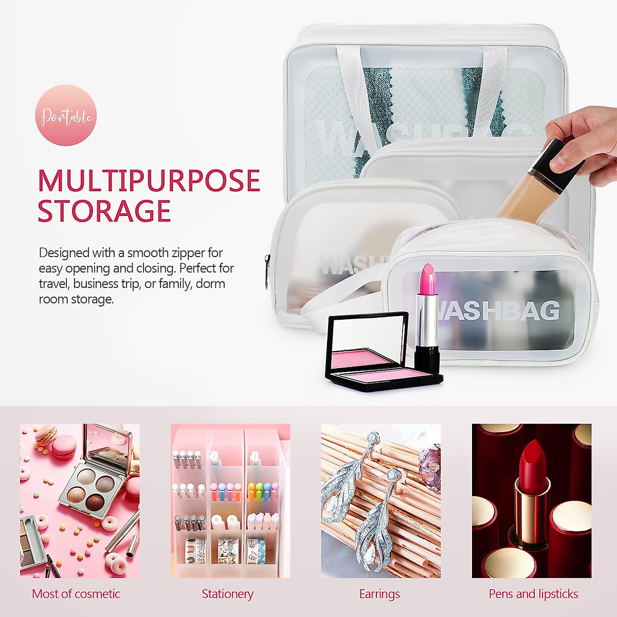 Cabilock 1 Set Toiletry Bag Makeup Bag Make up Bag for Women Vanity Bag Cosmetics Bag Makeup Pouches Women Makeup Pouch Clear Pouch Skincare Bag Pvc Translucent Travel Storage Bags White