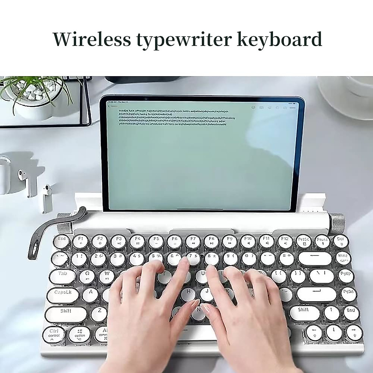 GUAZI STORE 83-Key Mechanical Keyboard dot Retro Typewriter Mechanical Keyboard Wireless Bluetooth Keyboard, Keyboard Gaming Mechanical,Anti-ghosting Blue Switch Mechanical Keyboard (White)