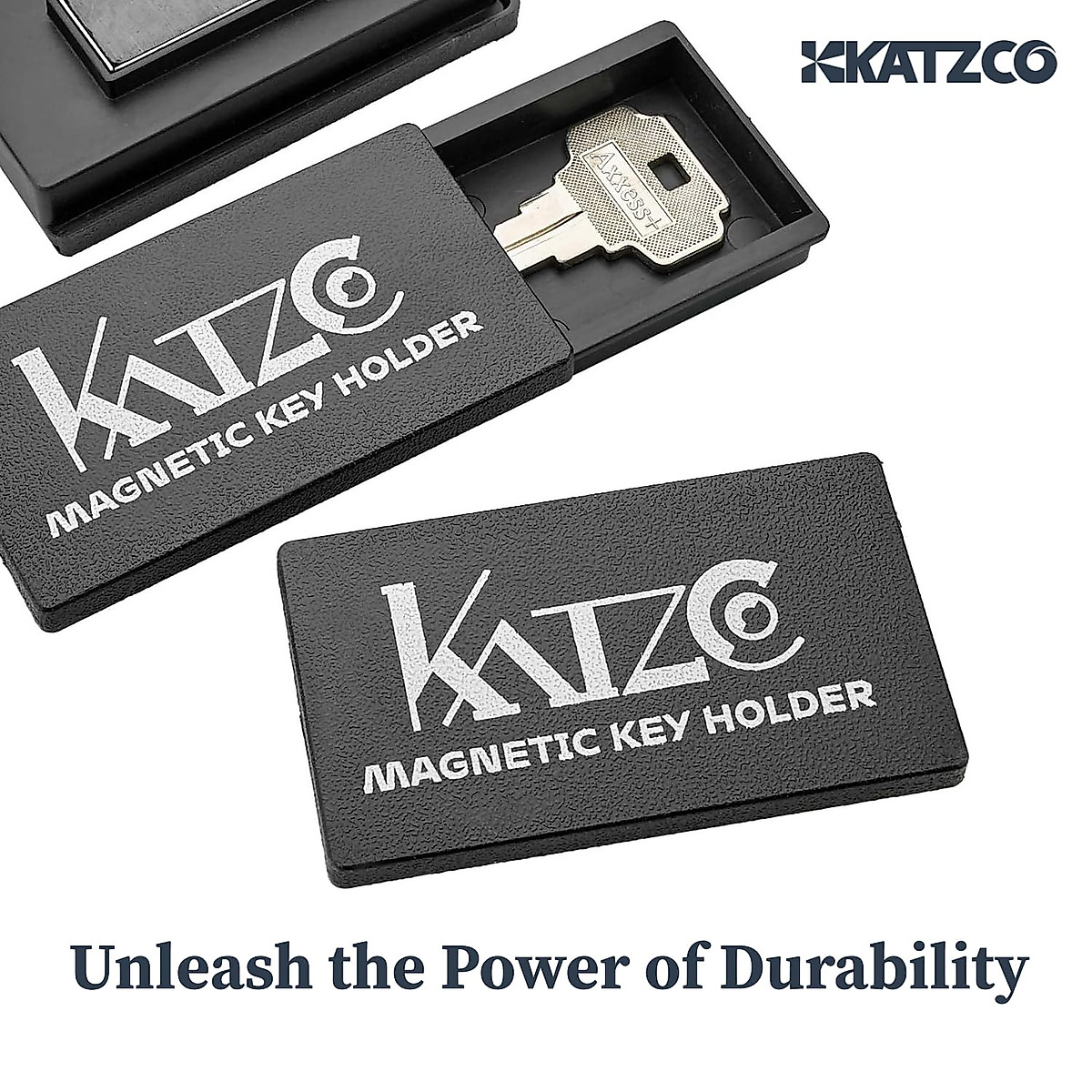 Katzco Magnetic Key Holder - 3 Pack - 1.25 x 2.75 Inches - Rugged Black Plastic Cases with Strong Magnets - for Safe Compartments, Extra Car Keys, House, and More