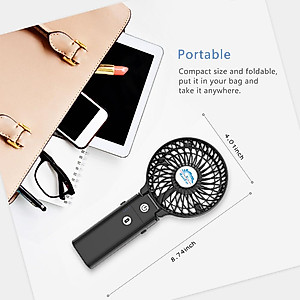 HandFan 10400mAh Handheld Fan With Double Portable Charger, Rechargeable Personal Hand Fan, Foldable Mini Electric Fan, Battery Operated Cooling Fan for Travel Beach Outdoors Indoors(Clear Blade)