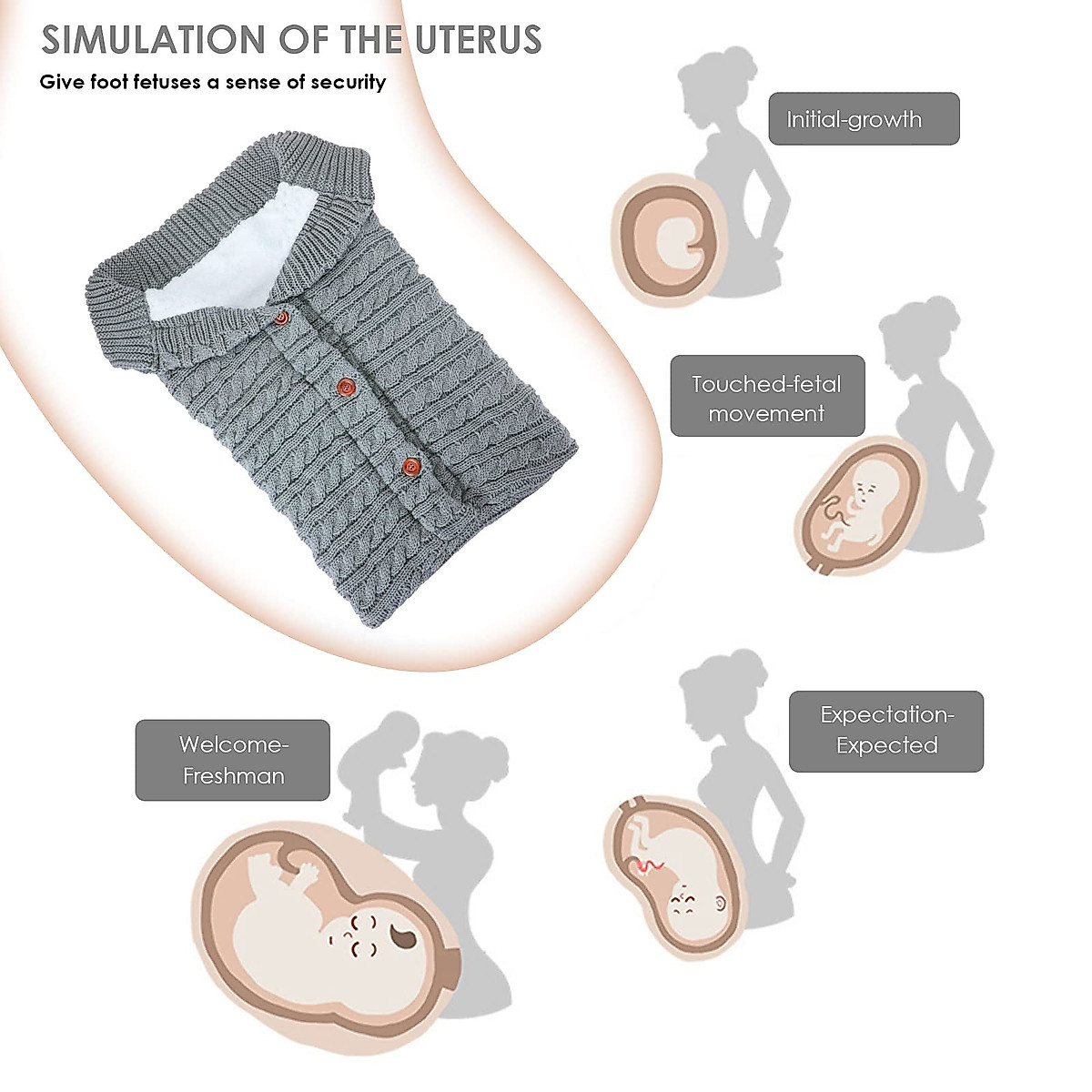 Yunnyp Newborn Baby Fleece Swaddle Blanket Winter Wrap Knitted Sleeping Bag Warm Knit Nap Blanket Plus Velvet,Bag Sleep Sack Stroller Wrap (Gray)