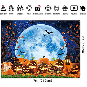 Halloween Backdrop for Photography 7x5FT Halloween Full Moon Night Background Horrible Pumpkin Lantern Maple Leaf Halloween Theme Baby Shower Birthday Party Decoration Photo Booth Props