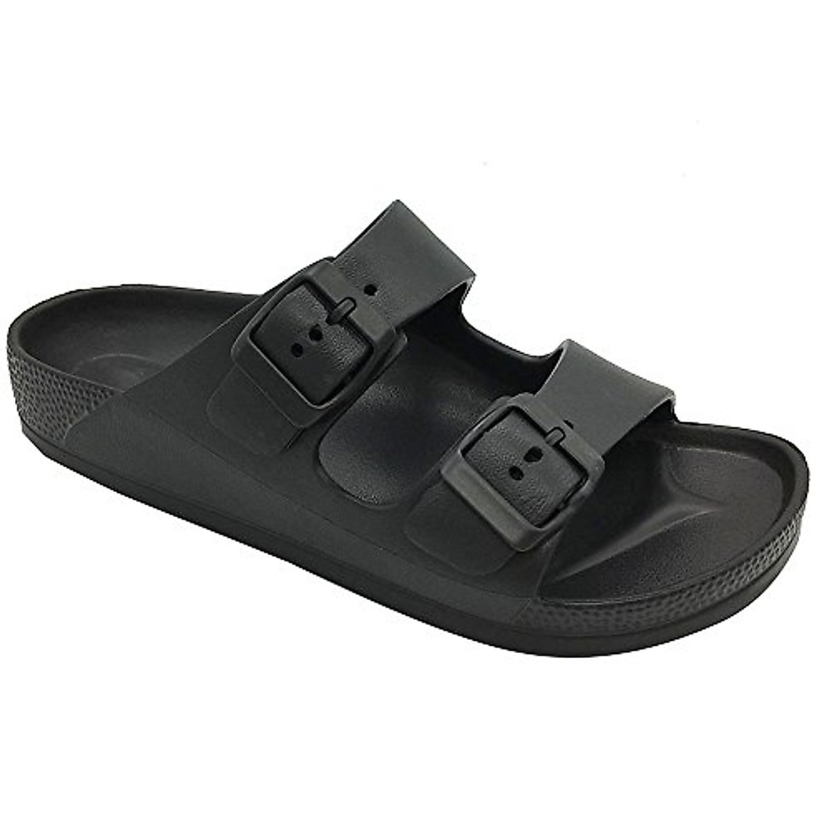 FUNKYMONKEY Men's Comfort Slides Double Buckle Adjustable EVA Flat Sandals (7 M US, Black/SPK)
