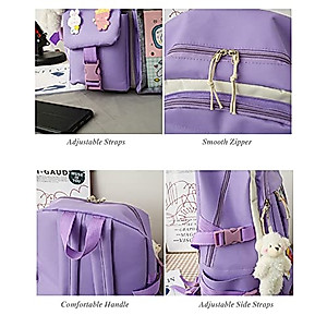 Kawaii Backpack Set of 5 with Pins and Accessories Cute Aesthetic Backpack Set with Display Window for School Teen Girls (Yellow)