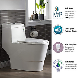 WOODBRIDGE One Piece Toilet with Soft Closing Seat, Chair Height, 1.28 GPF Dual, Water Sensed, 1000 Gram MaP Flushing Score Toilet with Chrome Button T0001-CH, White