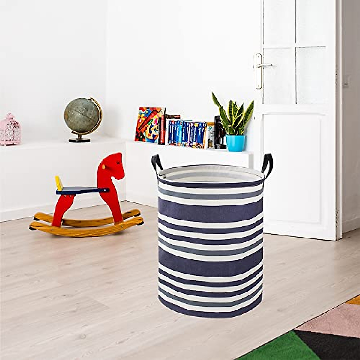 NTAOHAMPER Baby Boy Laundry Basket,Round Kids Laundry Hamper,Collapsible Storage Bin with Handles for Bedroom,Gift Basket,Room Decor(Blue Stripes)