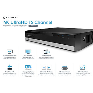 Amcrest NV2116-HS 16CH NVR 4K/6MP/5MP/4MP/3MP/1080P Network Video Recorder, 16-Channels, No PoE Ports, Supports 16 x 4K IP Cameras, HDD Not Included (Supports up to 6TB Hard Drive) (No Built-in WiFi)