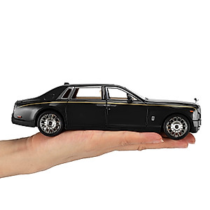 MYJJTYS Toy Car Rolls-Royce Phantom 1/24 Metal Die Casting Model Car for 3 4 5 6 7 Year Old boy Toy with Sound and Light,Classic Car Door Design, Car Logo Can be Folded(Black)
