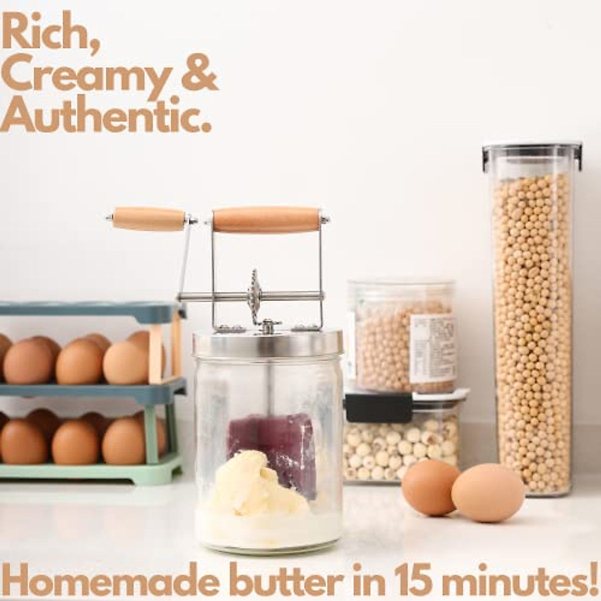 Dazey Butter Churn - Hand Crank Butter Churner- Manual Butter Maker- Beech Wood BUTTER PADDLES INCLUDED. Create Delicious Homemade Butter With Your Own Hand Crank Dazey Butter Churner (Turn N Churn)