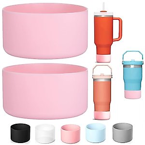 2Pcs Boot Sleeve for Stanley Cup 40 oz 30 oz Quencher Tumbler with Handle, Silicone Boots for IceFlow Flip 20oz 30oz Tumblers, Bottom Cover Bumper Protector for Stanley Cup Accessories, Pink