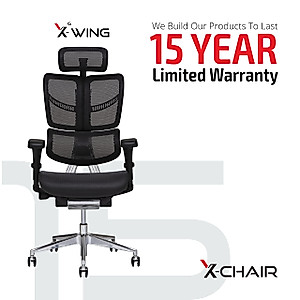 X-Chair XG-Wing Management Task Chair, Black K-Sport Mesh Fabric with Headrest - Ergonomic Office Seat/Split-Back Design/Dynamic Variable Lumbar Support/Floating Recline/Perfect for Long Work Days