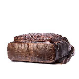 Premium Leather 14 Inch Laptop Backpack Large Capacity Daypack for Travel Hiking Camping, Crocodile Embossed Black