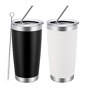 MEWAY 20oz Tumbler 2 Pack Double Wall Vacuum Insulated Travel Mug Bulk, Mix Color Stainless Steel Tumblers with Lid and Straw, Durable Powder Coated Coffee Cups for Cold & Hot Drinks（Mix Color, 2