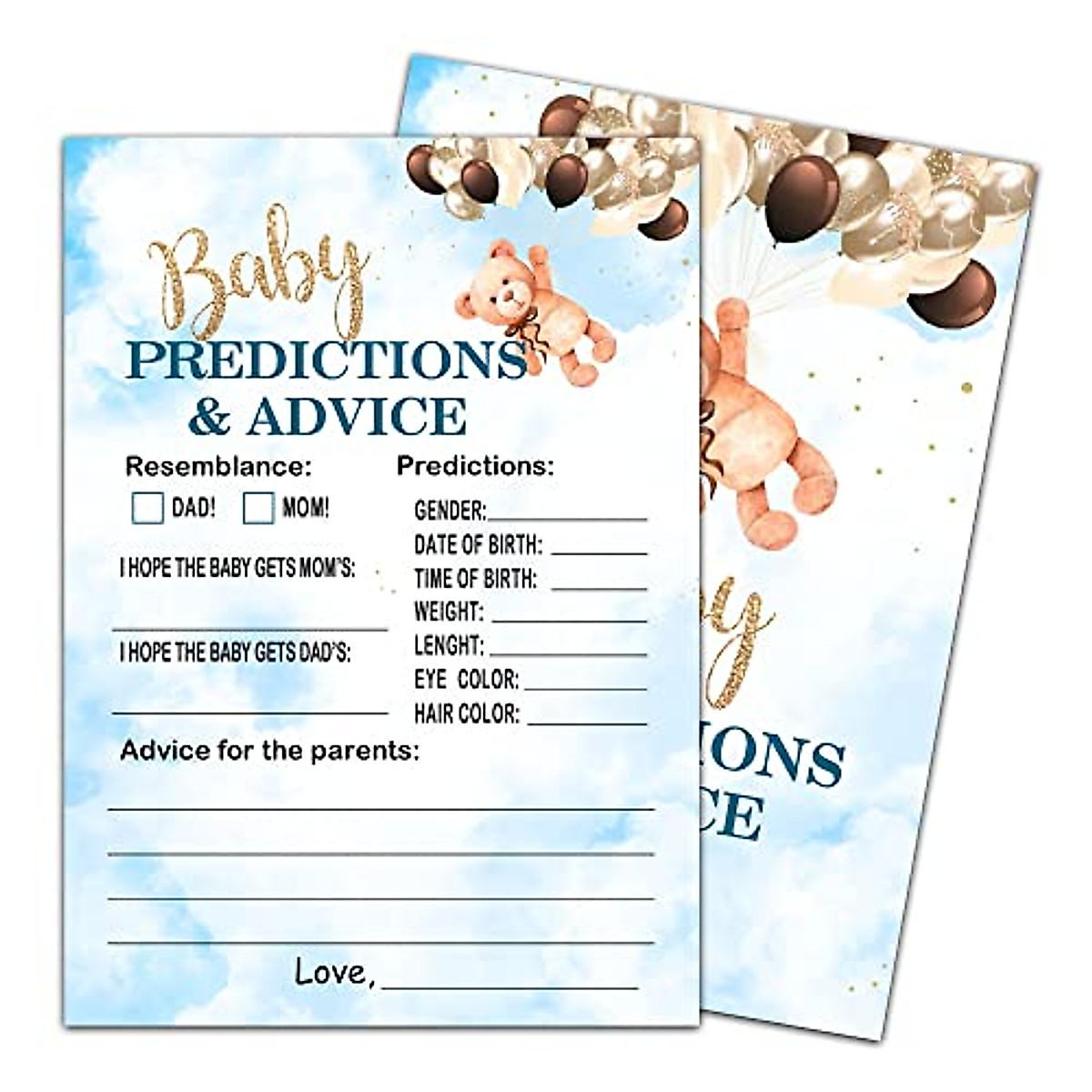 Baby Predictions & Advice Baby Shower, Little Bear Neutral Newborn Guessing Game , New Parent Message Advice Book Mommy Daddy to Be Keepsake Party Favor Supplies Decoration -30 Game Cards(bb012-yx17)