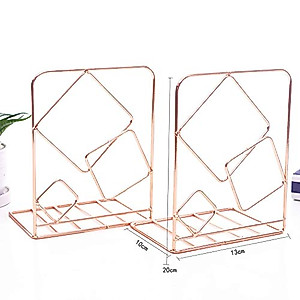 SIPLIV Creative Minimalist Style Bookends Metal Adjustable Books Holder Stand Book Rack Desk Bookend - Cude, Rose Gold