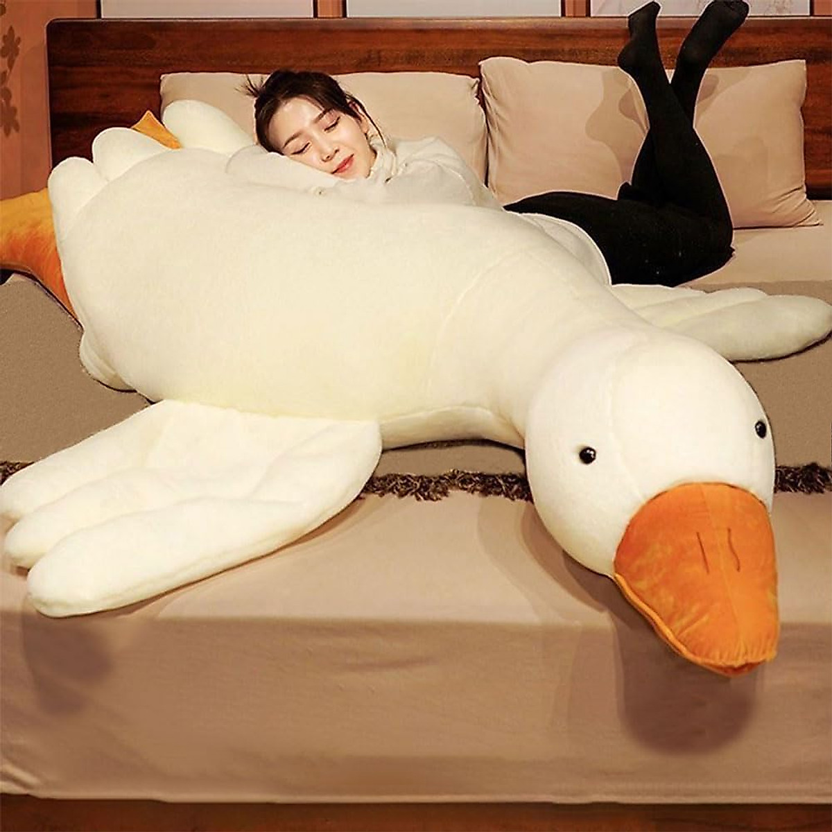 Giant White Goose Plush-75 in Soft Furry Swan Stuffed Animal Pillow,Huge Goose Plush Hugging Pillow Gifts for Every Age (75in)