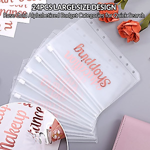 SKYDUE Budget Binder with 8pcs Zipper Envelopes,Money Organizer with 12pcs Expense Sheets & 24 Rose Gold Sticky Labels,Budget Organizer for Cash