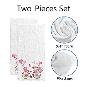 My Little Nest Pink Bicycle Heart Balloons Hand Towels Set for Bathroom Kitchen Towels Absorbent Bath Towel Fingertip Towel Multiprupose for Guest Gym Spa Bar 30 x 15 inch