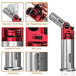 ZEBRE Butane Torch with Fuel Gauge, Refillable Kitchen Torch Lighter with Safety Lock and Adjustable Flame & Tube, Culinary Torch for Desserts, Creme Brulee, BBQ and Baking (Butane Gas Not Included)