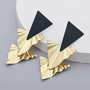 TIANBANGSHI Triangle Statement Drop Dangle Earrings Gold Thin Wire Irregular Geometric Earrings square Earrings For Women Fashion Jewelry Gifts (Gold-1)