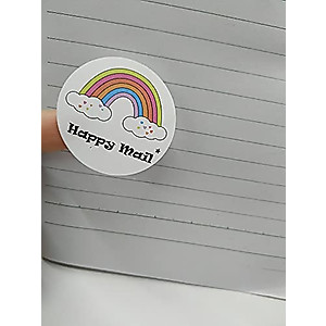 Rainbow Happy Mail Stickers 1.5 Inch Mailing Sticker - 500 Pcs Thank You Labels for Small Shops , Shipping Package Lables Decorative Flower Boutiquets Envelope Sealings