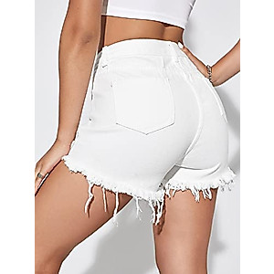 WDIRARA Women's Mid Rise Raw Hem Distressed Ripped Casual Denim Shorts Snow White M