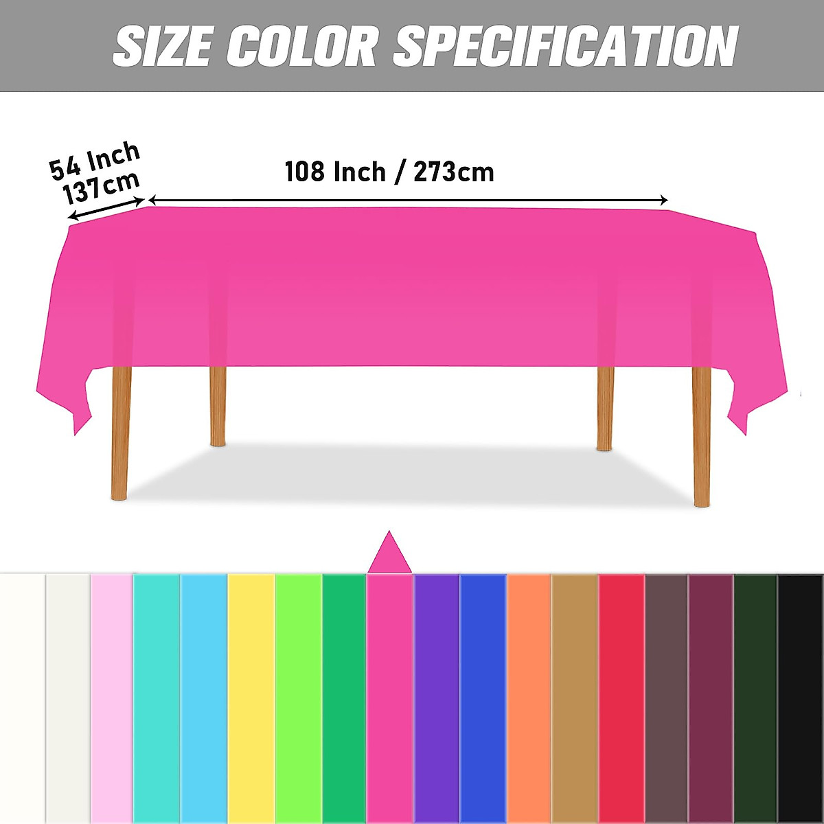Magenta 3 Pack Premium Disposable Plastic Tablecloth For Parties 54 Inch x 108 Inch Rectangle Table Cover 6 to 9 Foot Tables for Birthdays Thanksgiving Weddings Christmas Anniversary Buffet Table