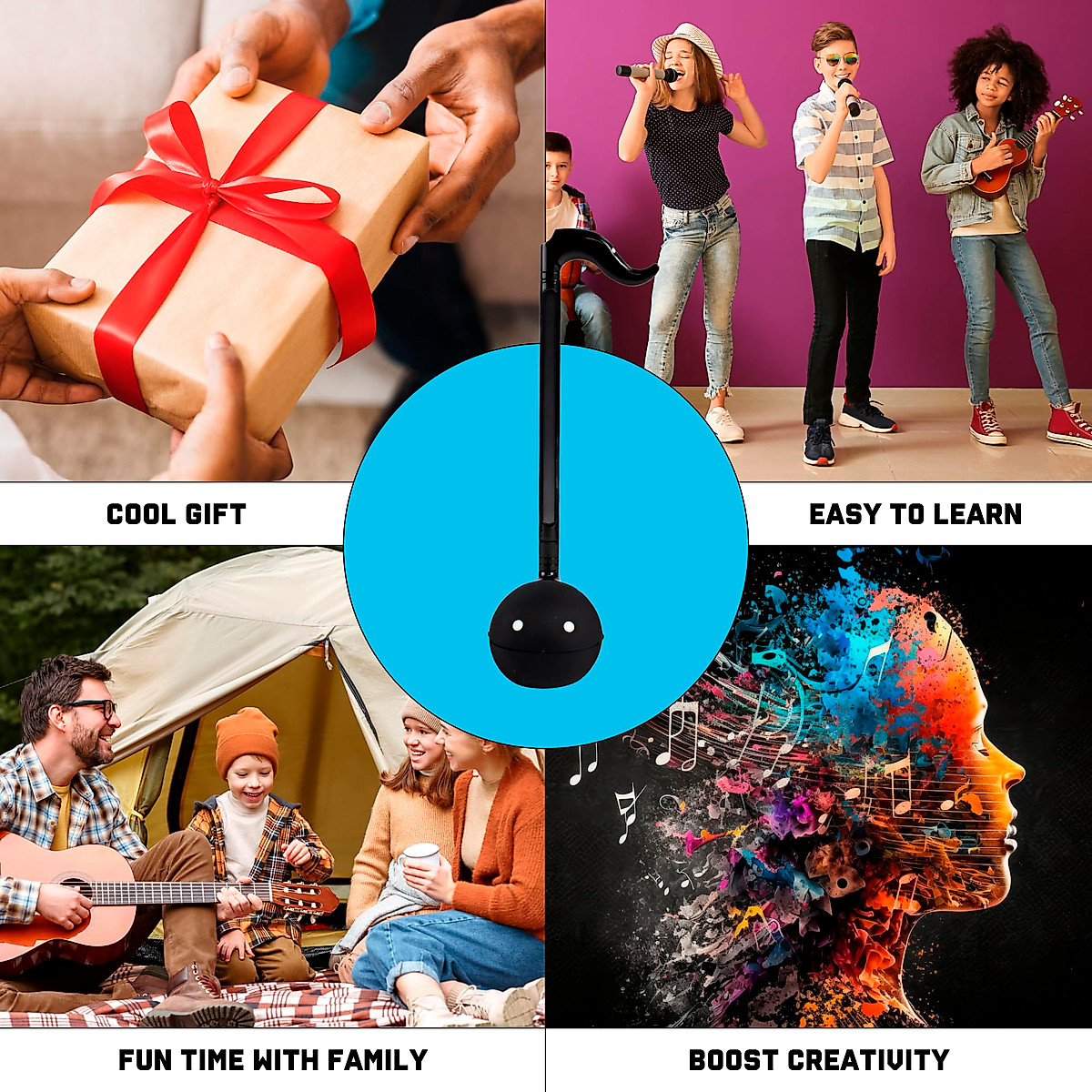 Otamatone Japanese Electronic Musical Instrument Portable Music Synthesizer from Japan by Maywa Denki Studio Award Winning, Educational Fun Gift for Children, Teens & Adults - Black