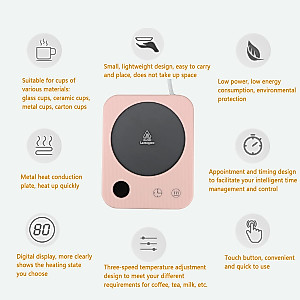 Lemiyoo Coffee Mug Warmer,Cup Warmer Plate for Desk,Auto Shut Off,Smart Beverage Electric Candle Warmer for Coffee,Tea,Gifts for Parents, Family, Friends, Christmas (Pink)